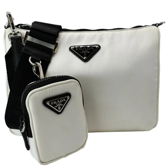 Prada | Bags | Louis Vuitton Prada Renylon Leather Shoulder Bag White ...